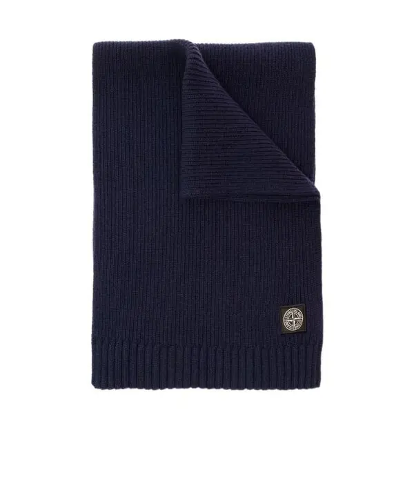 Stone Island Ribbed Knit Scarf - Black
