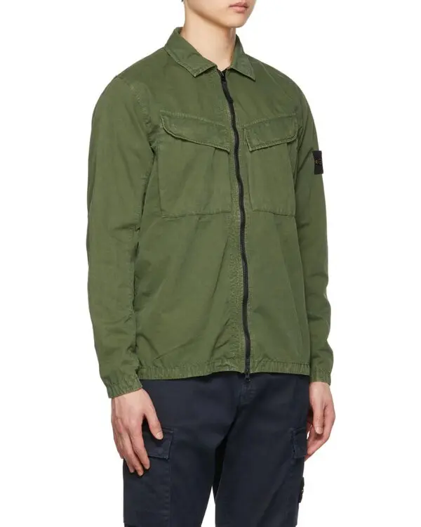 Stone Island Compass-logo Zip-up Shirt Jacket