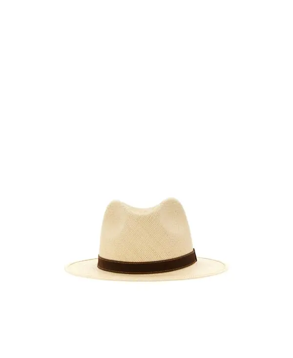 Borsalino Panama Hat With Leather Strap - Nude