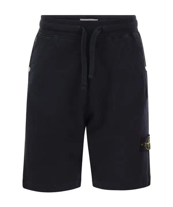 Stone Island Logo Patch Drawstring Bermuda Shorts - Blue
