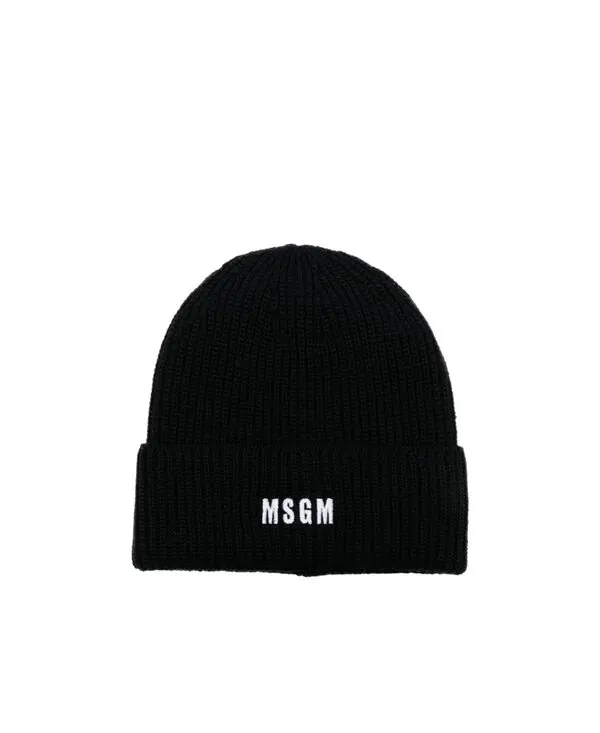 MSGM Logo Embroidered Ribbed Knitted Beanie