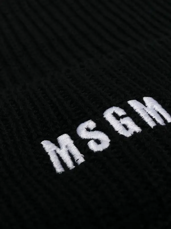 MSGM Logo Embroidered Ribbed Knitted Beanie