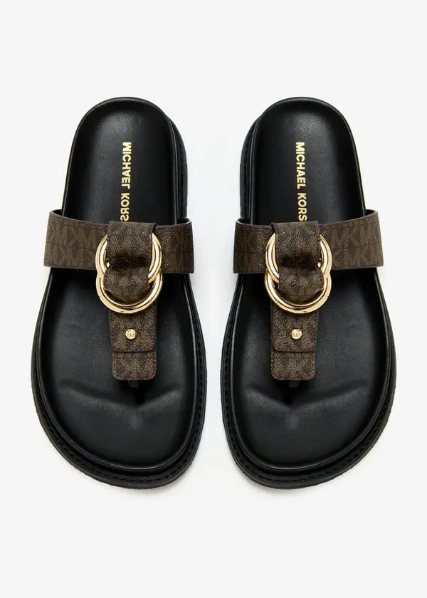 Michael Kors Logo Monogram Ring-detail Flat Sandals