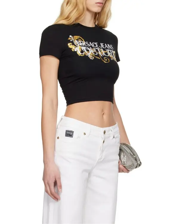 Versace Logo Printed Cropped T-shirt