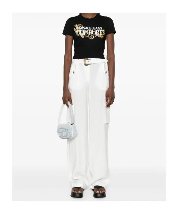 Versace Logo Printed Cropped T-shirt
