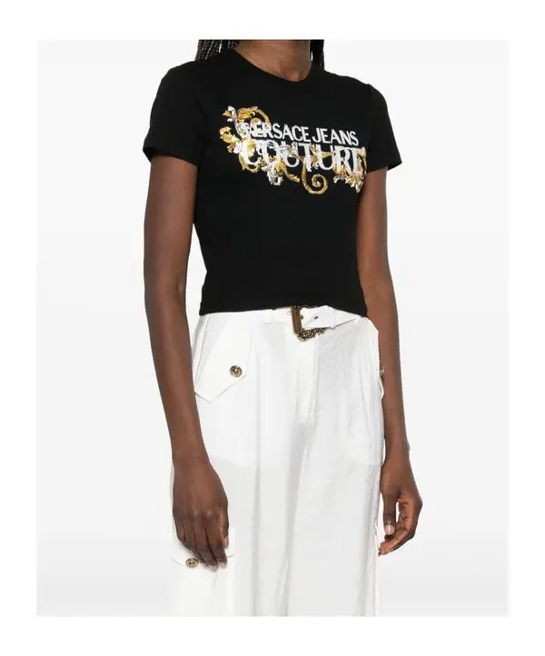 Versace Logo Printed Cropped T-shirt