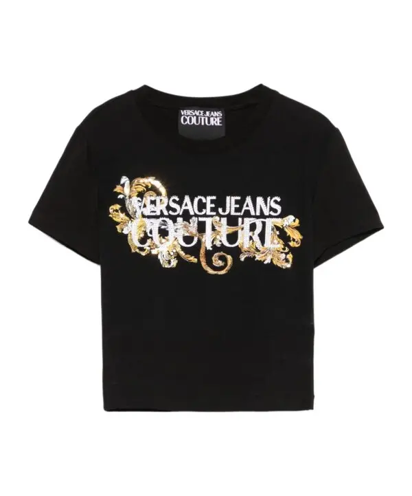 Versace Logo Printed Cropped T-shirt - Black