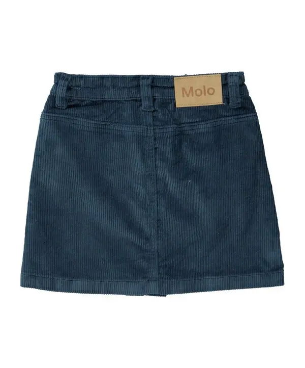 MOLO Bera Ribbed Corduroy Skirt With Gold Buttons - Blue