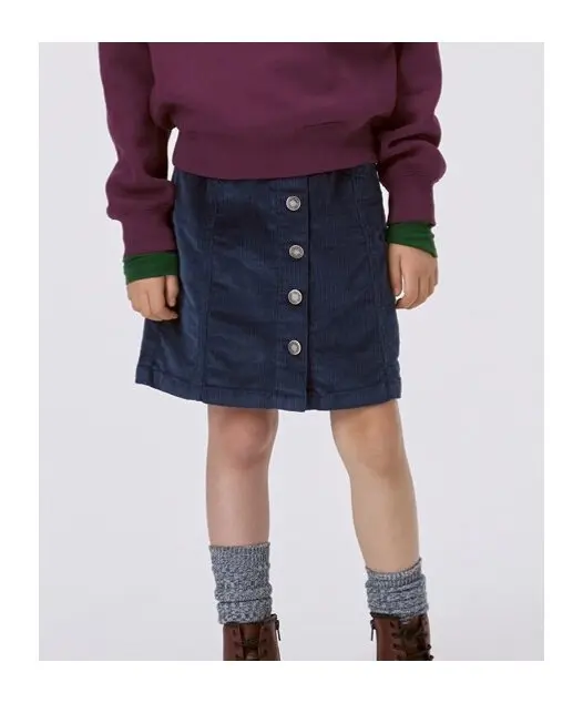 MOLO Bera Ribbed Corduroy Skirt With Gold Buttons - Blue