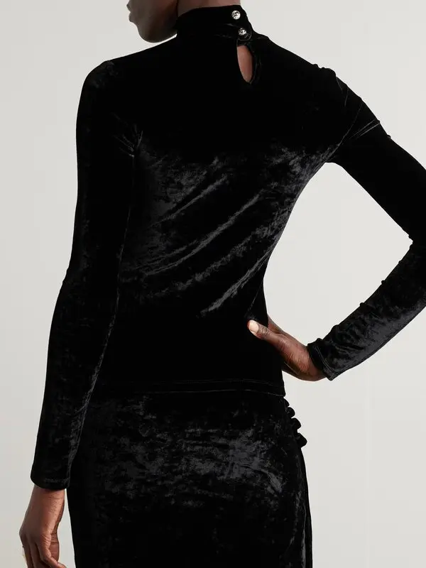 Rabanne Button Detail Draped Velvet Top
