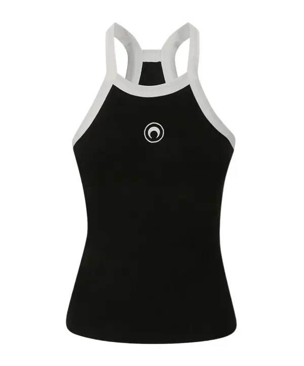 MARINE SERRE Crescent Moon Embroidered Racerback Ribbed Top