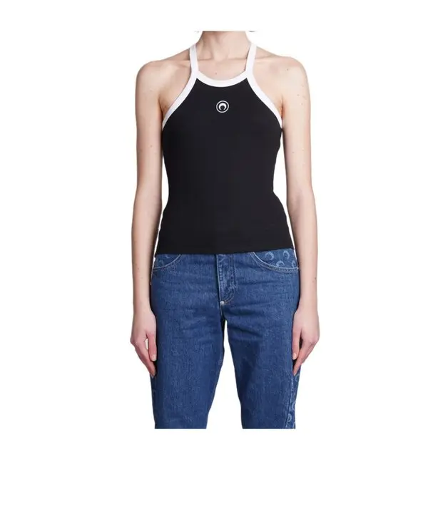 MARINE SERRE Crescent Moon Embroidered Racerback Ribbed Top