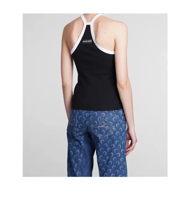 MARINE SERRE Crescent Moon Embroidered Racerback Ribbed Top