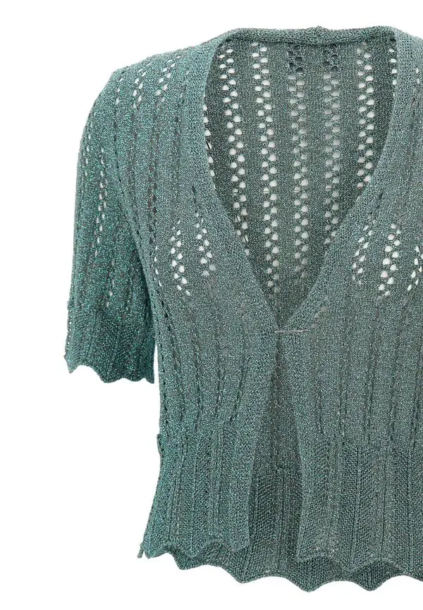 KAOS Openwork Cropped Cardigan With Metallic Sequins - No