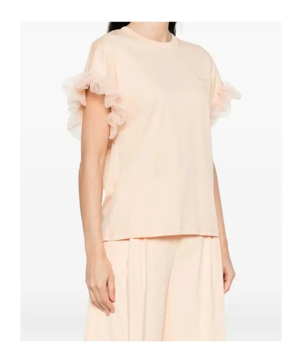 TWINSET Ruffled Sleeve Tonal Stitched T-shirt