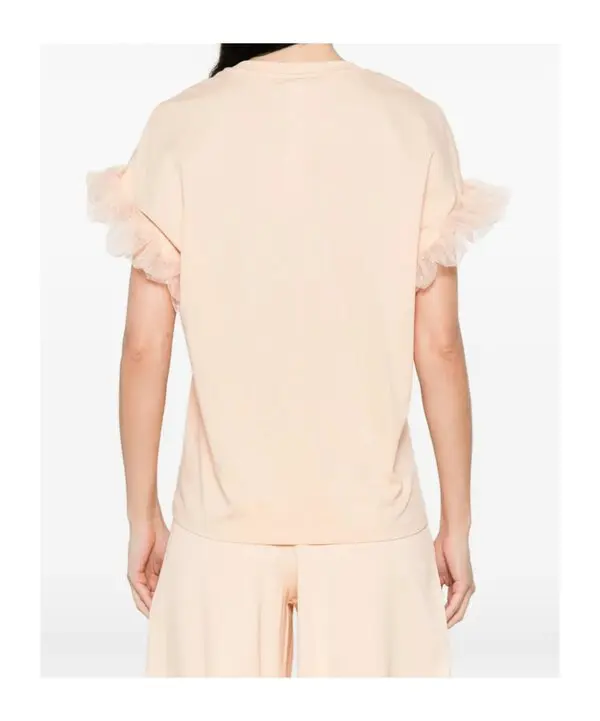 TWINSET Ruffled Sleeve Tonal Stitched T-shirt