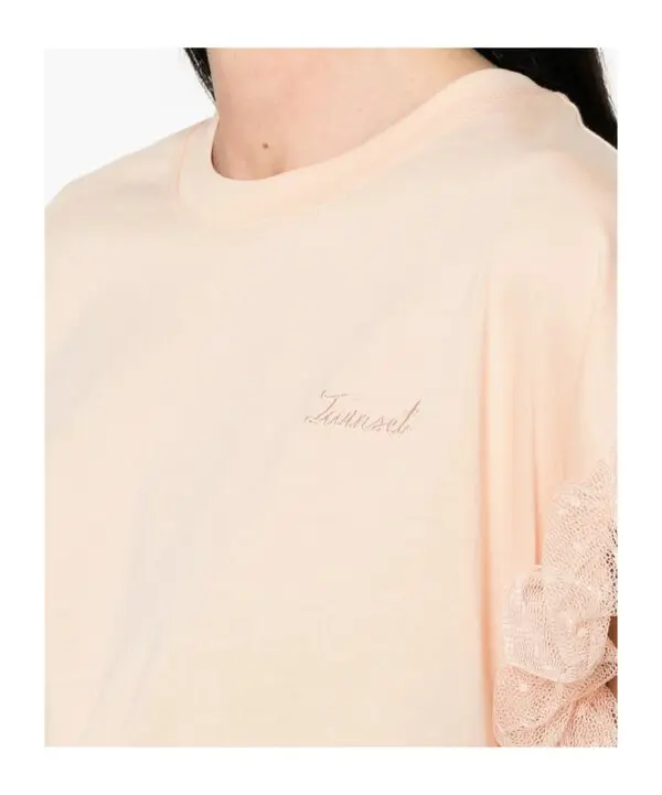 TWINSET Ruffled Sleeve Tonal Stitched T-shirt
