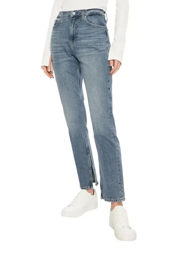 Calvin Klein Authentic Slim Straight Leg Jeans With Slit Hem - Blue