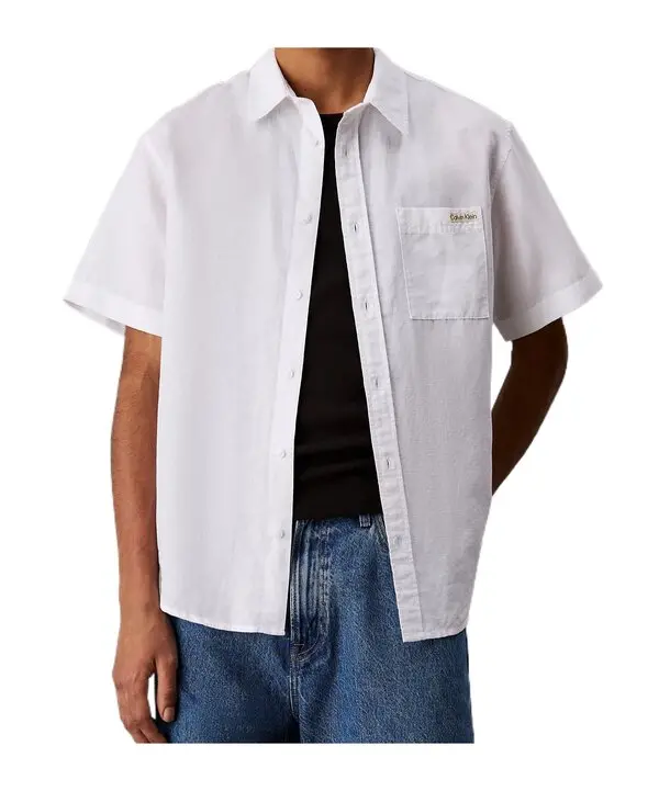Calvin Klein Linen Cotton Short Sleeve Shirt - Bright White