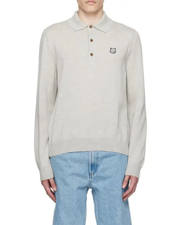 Maison Kitsuné Fox Head Patch Knit Polo Shirt