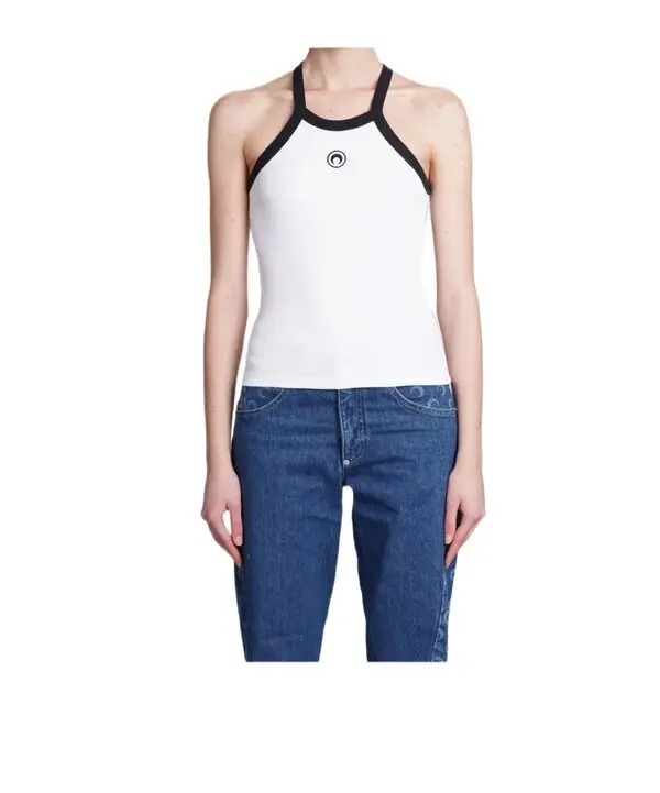 MARINE SERRE Crescent Moon Embroidered Racerback Ribbed Top