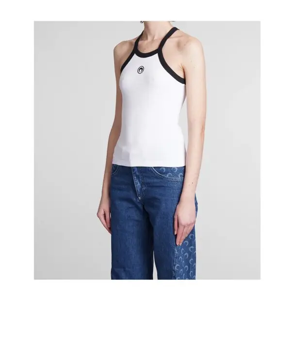 MARINE SERRE Crescent Moon Embroidered Racerback Ribbed Top
