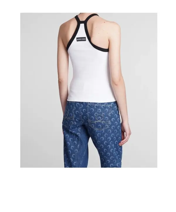 MARINE SERRE Crescent Moon Embroidered Racerback Ribbed Top
