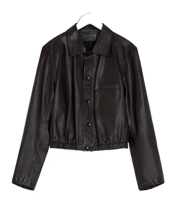LEMAIRE Long Sleeve Buttoned-up Leather Jacket - Black Cherry