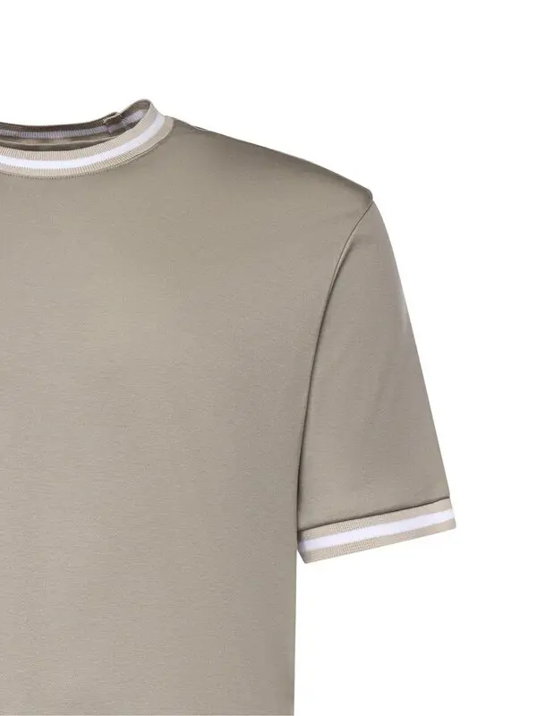 Eleventy Striped Trim Crew Neck T-shirt