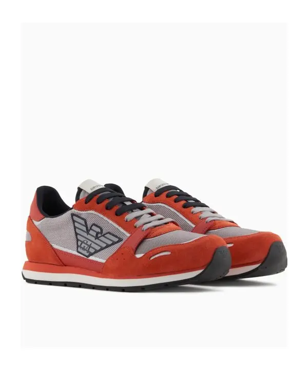 Emporio Armani Mesh Sneakers With Suede Details And Eagle Patch
