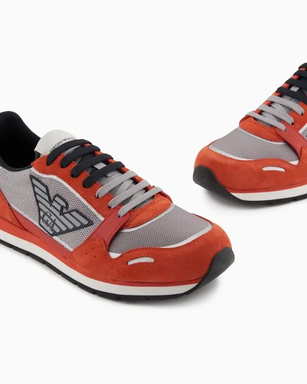 Emporio Armani Mesh Sneakers With Suede Details And Eagle Patch