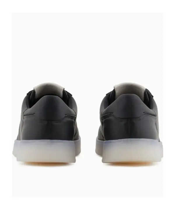 Emporio Armani Lace-up Leather Sneakers With Semi-transparent Sole