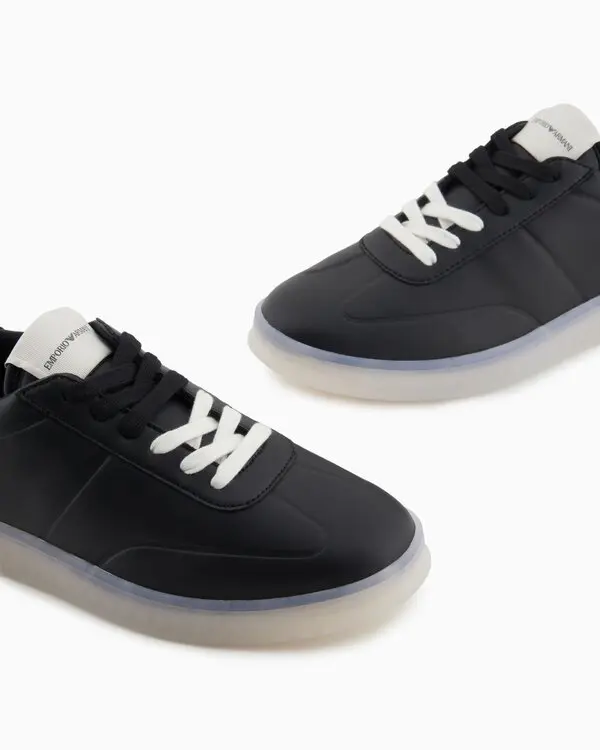 Emporio Armani Lace-up Leather Sneakers With Semi-transparent Sole