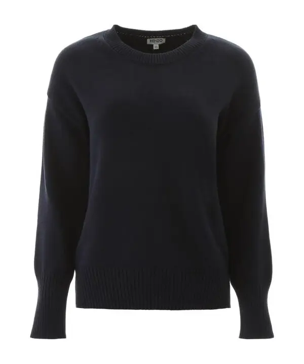 Kenzo Navy Blue Jacquard Logo Pullover - Black