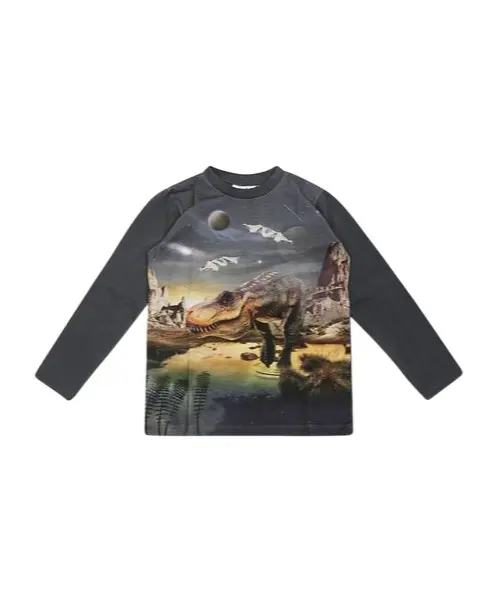 MOLO Reif Long-sleeved Crewneck T-shirt With Dinosaur Print - Black