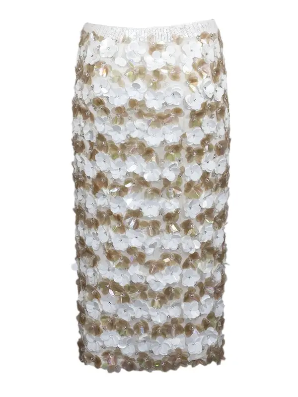 P.a.r.o.s.h Floral Sequin Midi Skirt