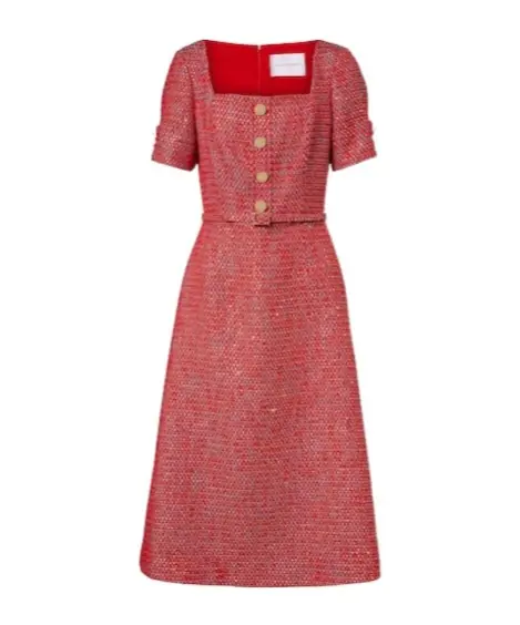 Carolina Herrera Cotton-blend Lamé Tweed Midi Dress - Red