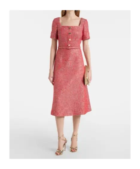 Carolina Herrera Cotton-blend Lamé Tweed Midi Dress - Red