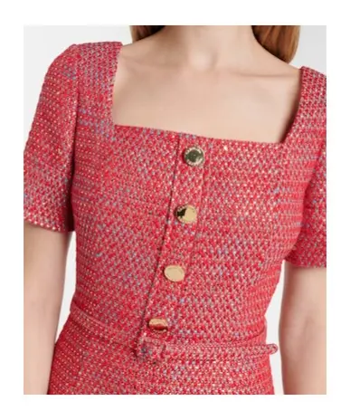 Carolina Herrera Cotton-blend Lamé Tweed Midi Dress - Red