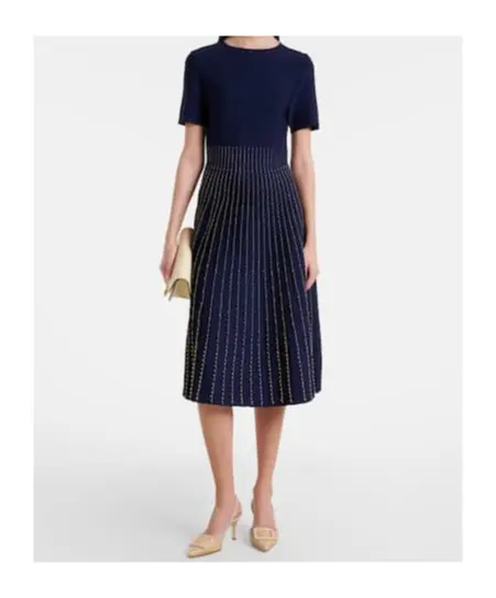 Carolina Herrera Beaded Knitted Pleated Midi Dress
