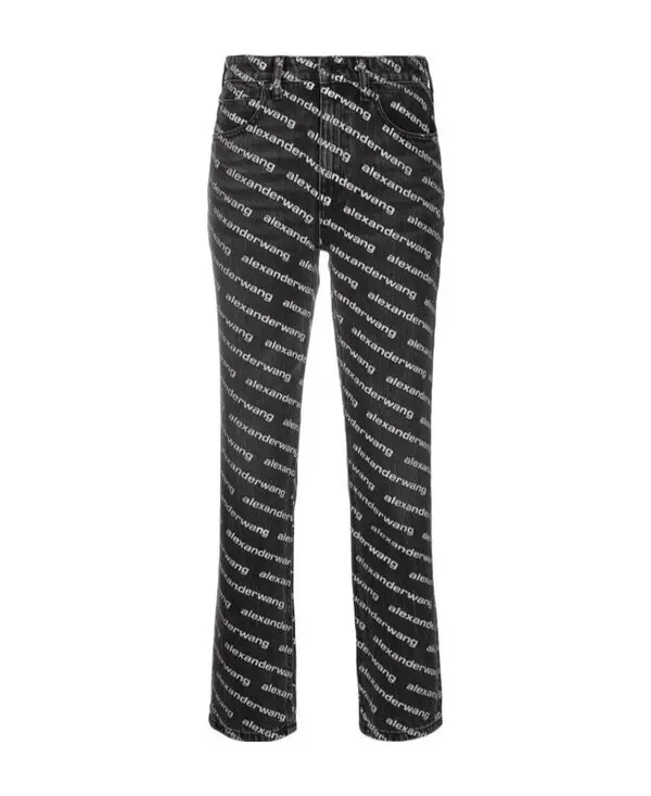 Alexander Wang Mid-rise Logo-print Flared Trousers - Black
