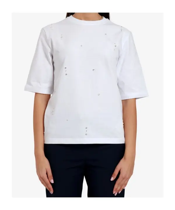 SEMICOUTURE Short-sleeved T-shirt With Crystal-effect Appliqués