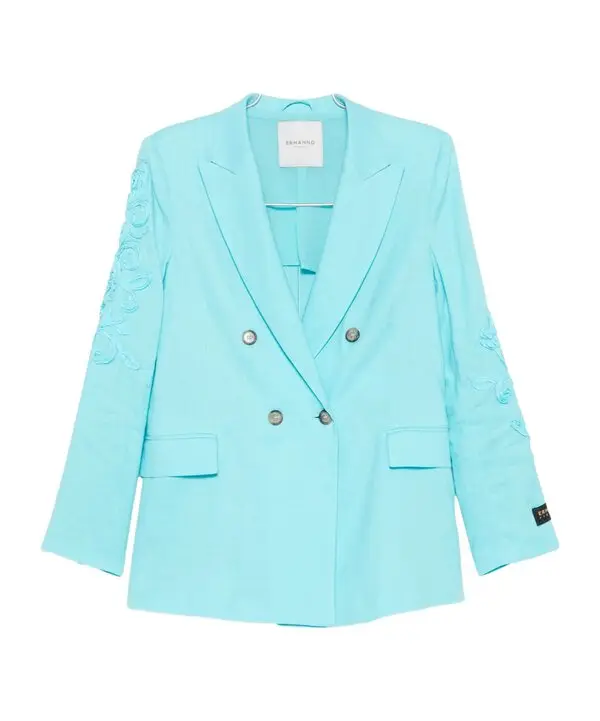 ERMANNO FIRENZE Embroidered Double-breasted Blazer - Blue