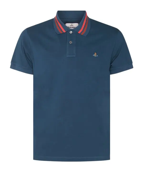 VIVIENNE WESTWOOD Orb Embroidered Short-sleeved Polo Shirt - Blue