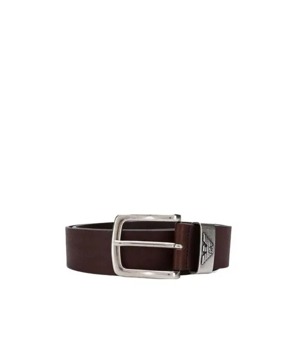 Emporio Armani Logo Detail Leather Belt - Black