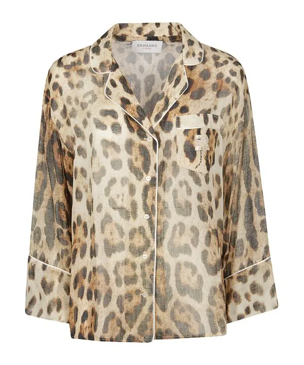ERMANNO FIRENZE Printed Long Sleeve Pyjama Shirt - Nude