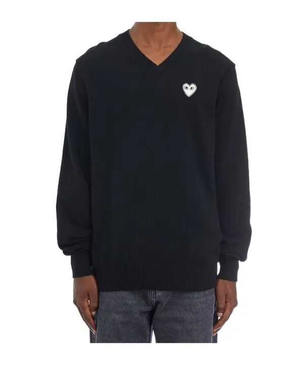 Play Comme Des Garcon Long-sleeved V-neck Sweater