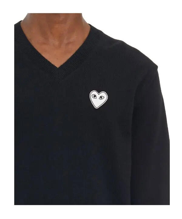 Play Comme Des Garcon Long-sleeved V-neck Sweater
