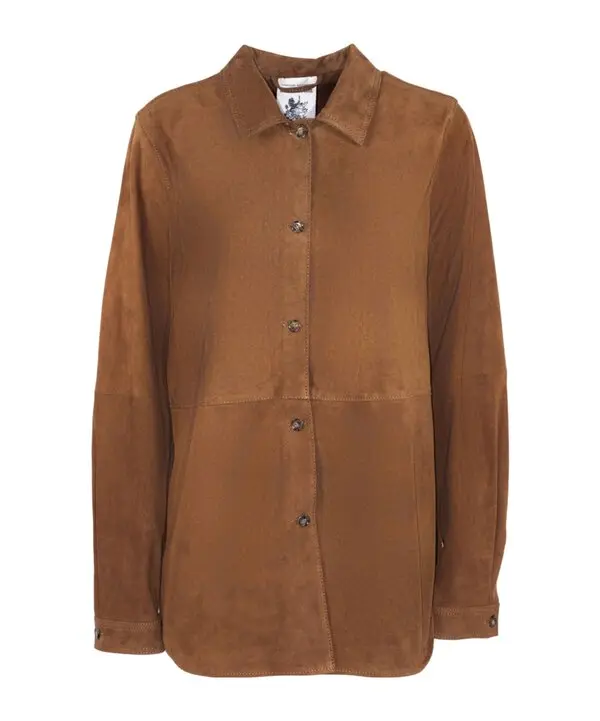 SEMICOUTURE Classic Collar Button-up Shirt Jacket - Brown