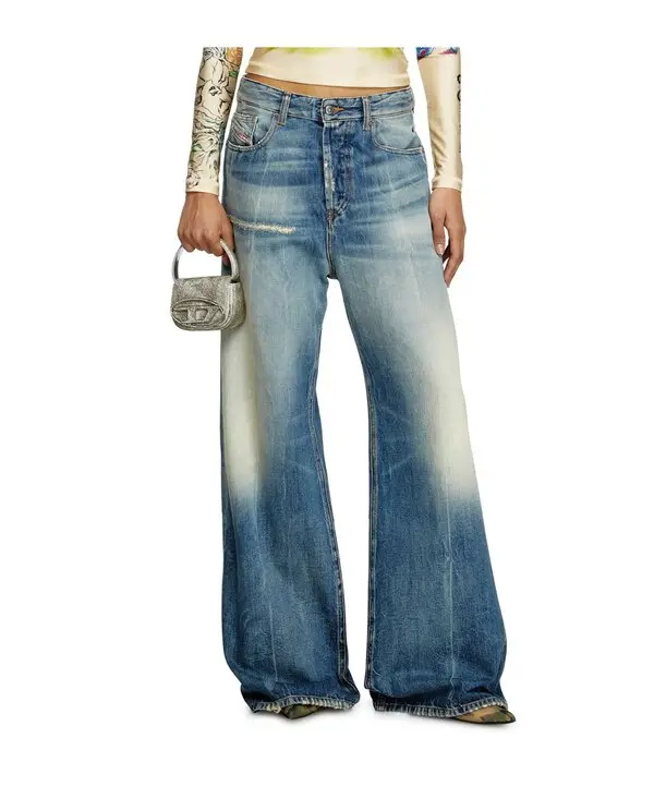 DIESEL® 1996 D-sire Wide-leg Distressed Jeans - Medium Blue